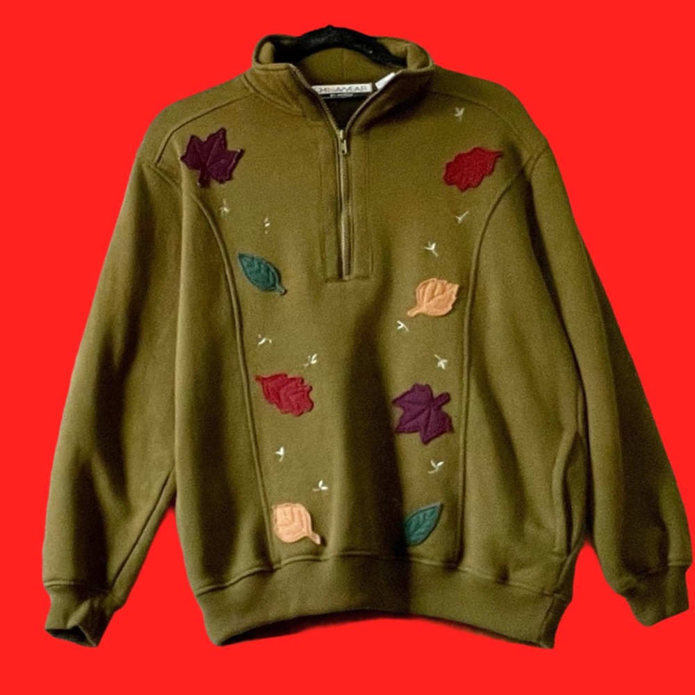 Vintage Embroidered Patch Autumn Leaves Sweatshirt - Gem